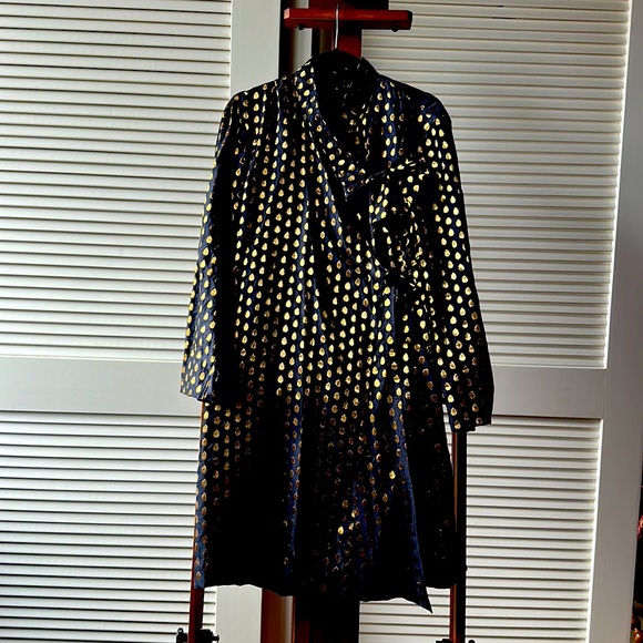 Tops | Vintage Evening Wrap Over Black Gold Tunic Robe Sm | Poshmark